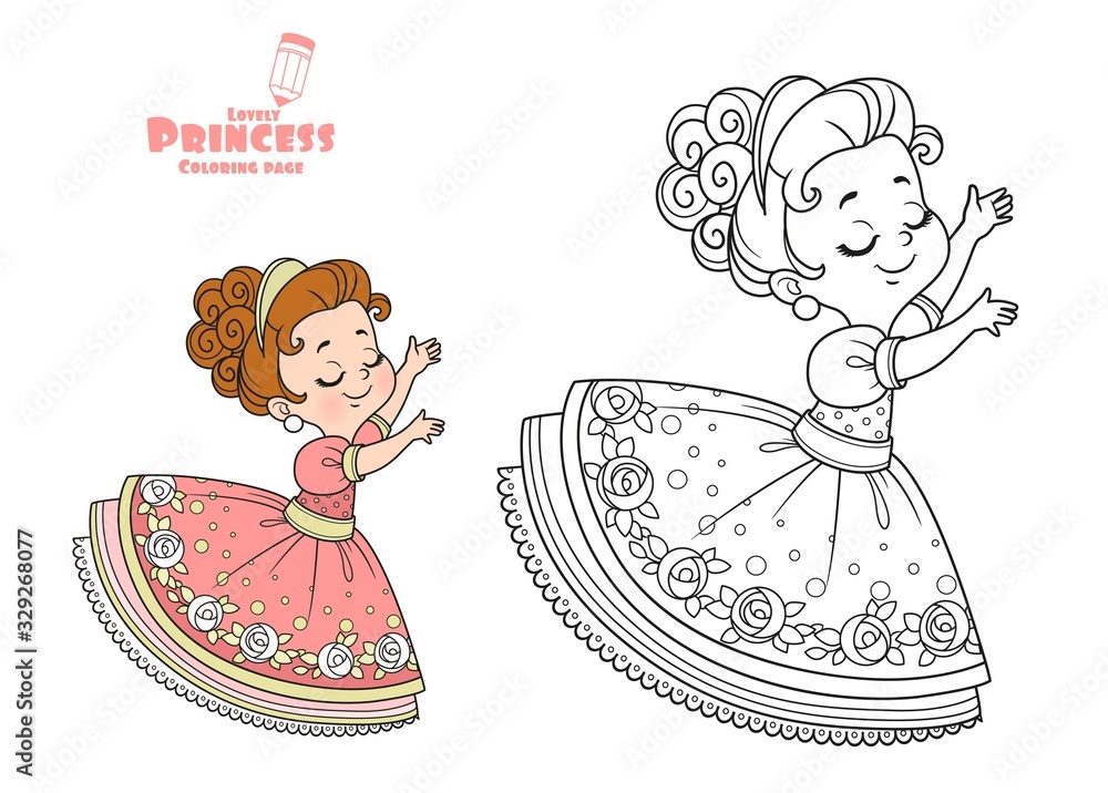 Cute princess dancing outlined and color for coloring book Stock Vector ...