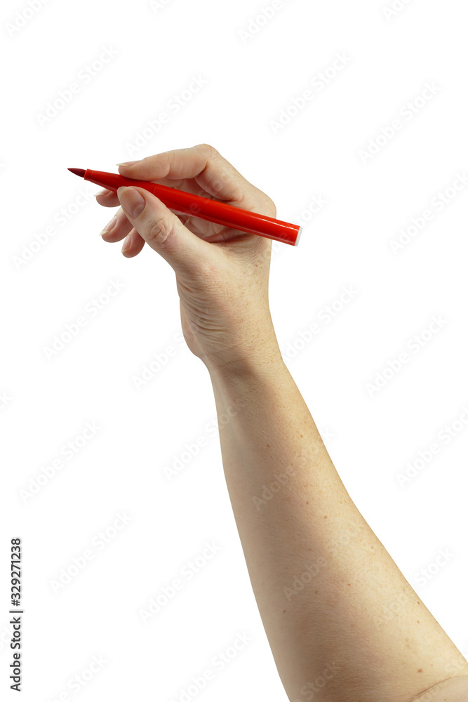 Elegant woman's hand holding a red marker. Useful for presentations and ...