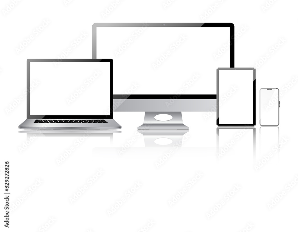 Realistic Computer,Tablet, Laptop and Smartphone with blank Screen ...
