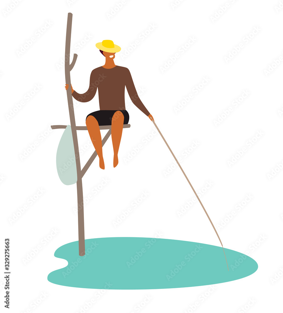 Sri Lanka fisherman vector illustration. National tourist attraction ...