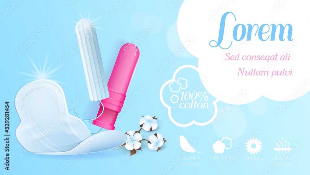 Promo Banner for Feminine Hygienic Cotton Products. Realistic Vector 3d ...