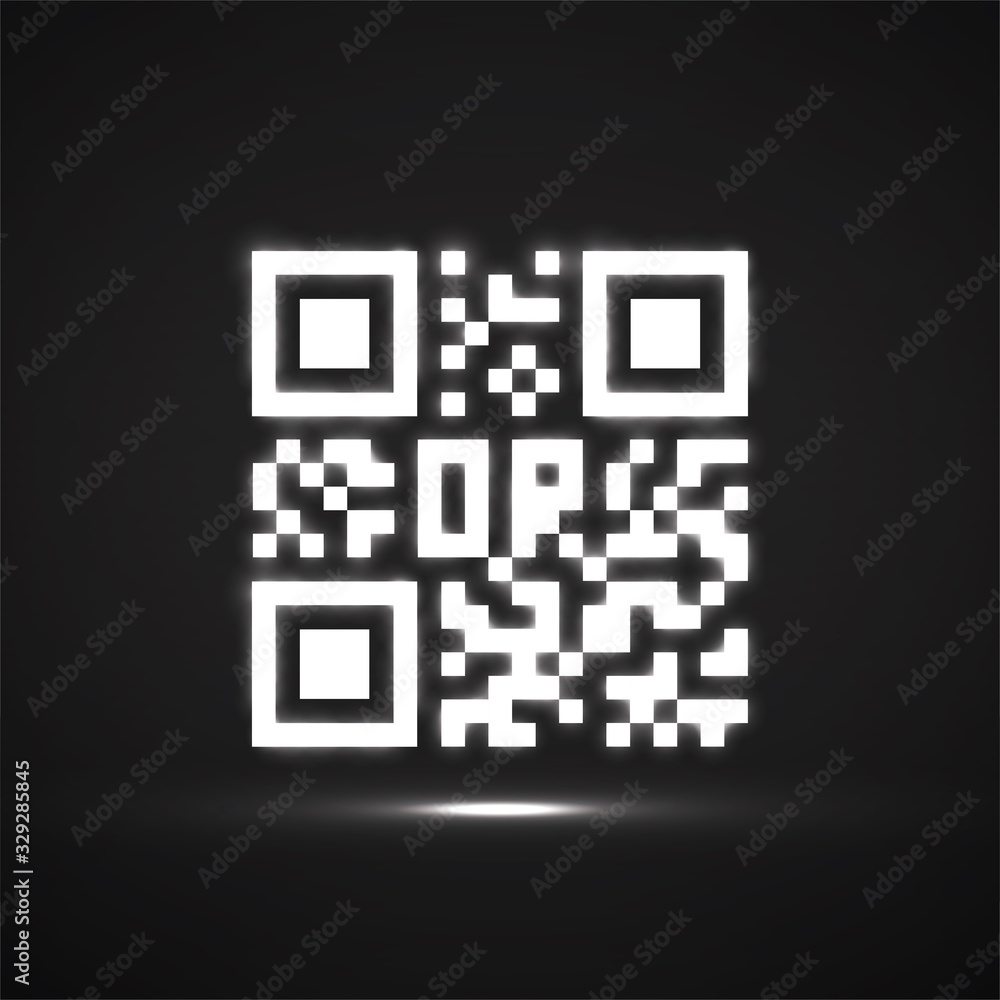 Qr code neon icon. Glowing logo, barcode identification. Vector ...