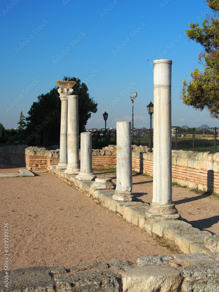 Ruins of the ancient city of Chersonesos dated to the stone columns on ...