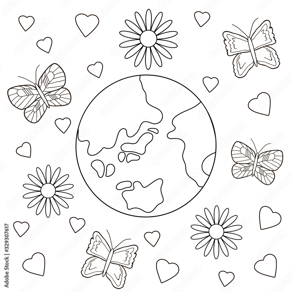 Coloring Pages Of Flowers And Hearts And Butterflies
