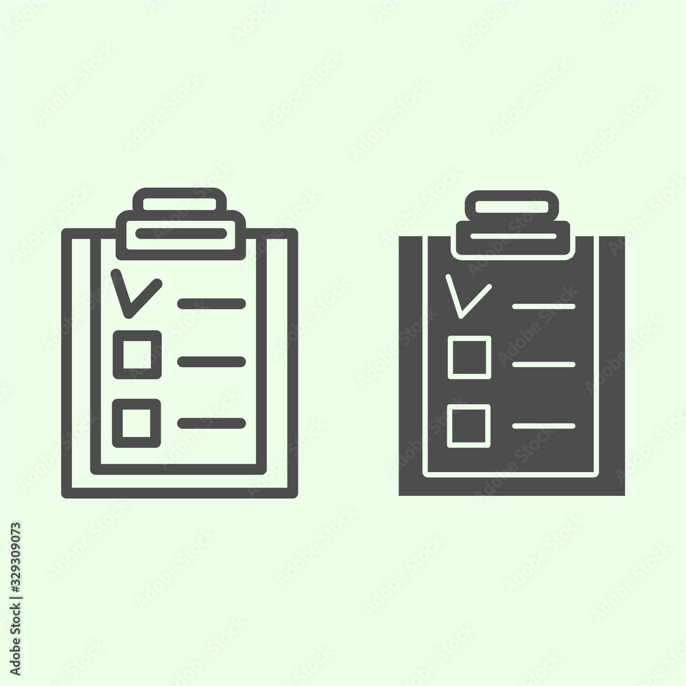 Check list line and solid icon. Office clipboard with marked test ...