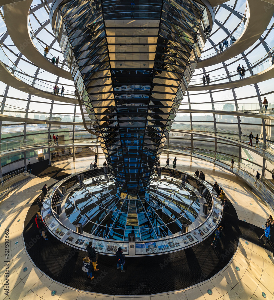 BERLIN, BERLIN / GERMANY - February 7, 2020: Tourists visit the glass ...