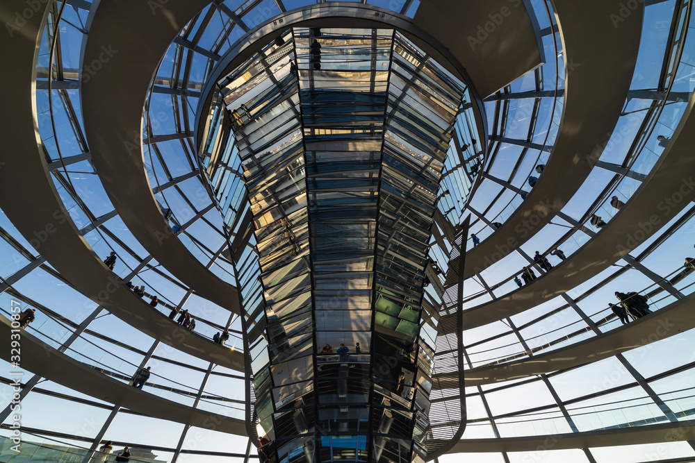 BERLIN, BERLIN / GERMANY - February 7, 2020: Tourists visit the glass ...