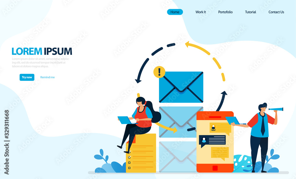 Vector illustration of send instant messages and emails. reload in ...