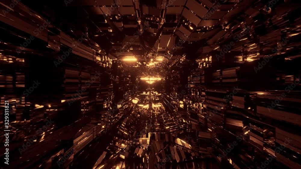 Chipped glass tunnel, science fiction space like architecture hall way ...