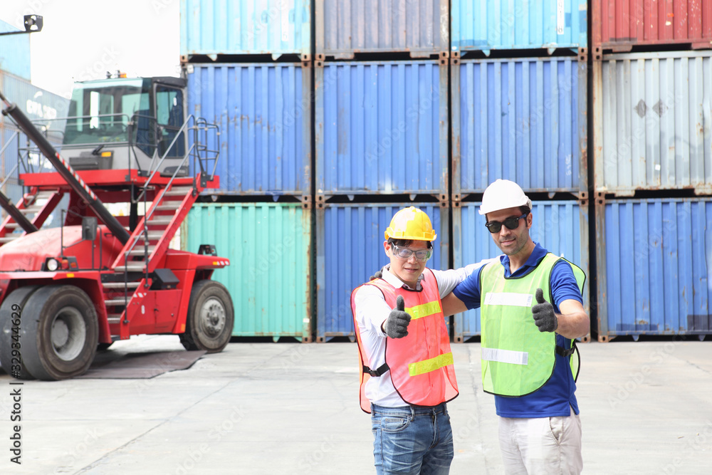 Engineering group working and they are loading container for support ...