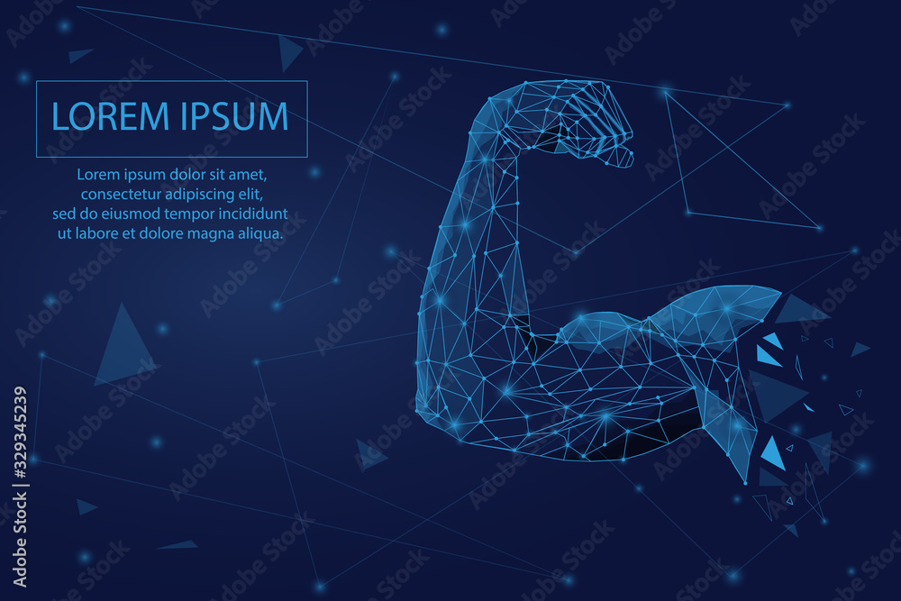 Human power low poly wireframe banner template. Polygonal physical ...