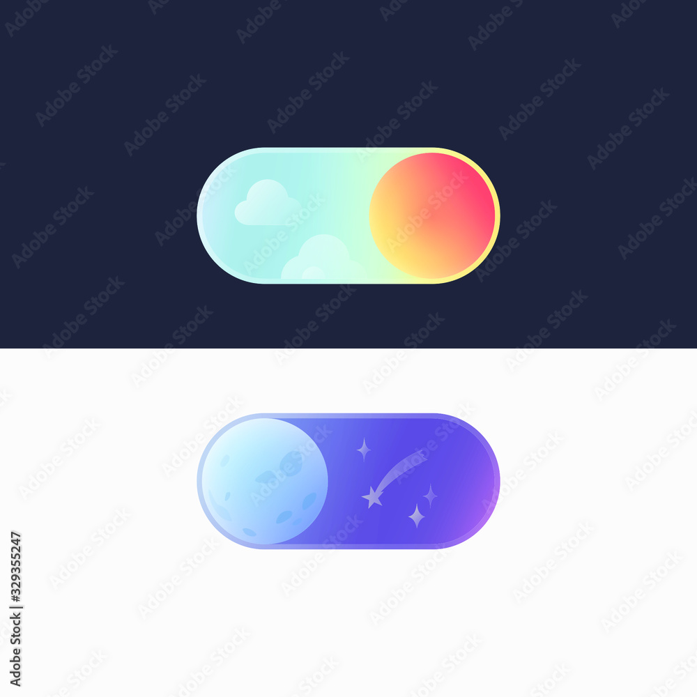 Vector Day and Night mode signs with sun and moon colorful ...