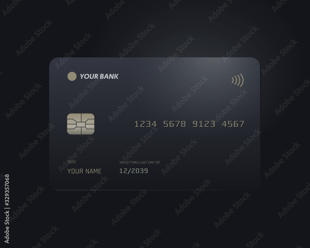 Vector illustration of black credit card mock up isolated on black ...