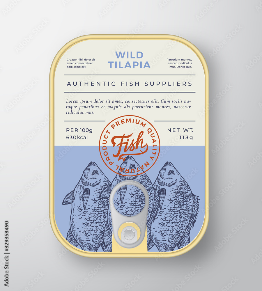 Canned River Fish Abstract Vector Aluminium Container Packaging Design ...