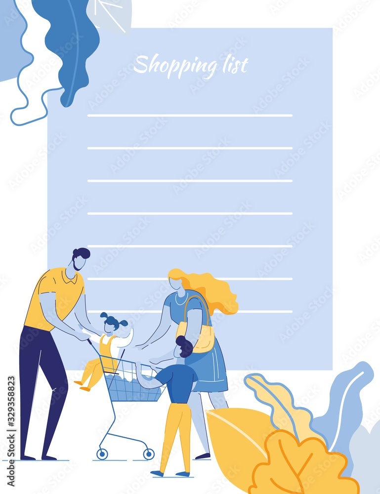 Shopping List For Family Visiting Market Father Mother Daughter And shopping-list-for-family-visiting-market-father-mother-daughter-and