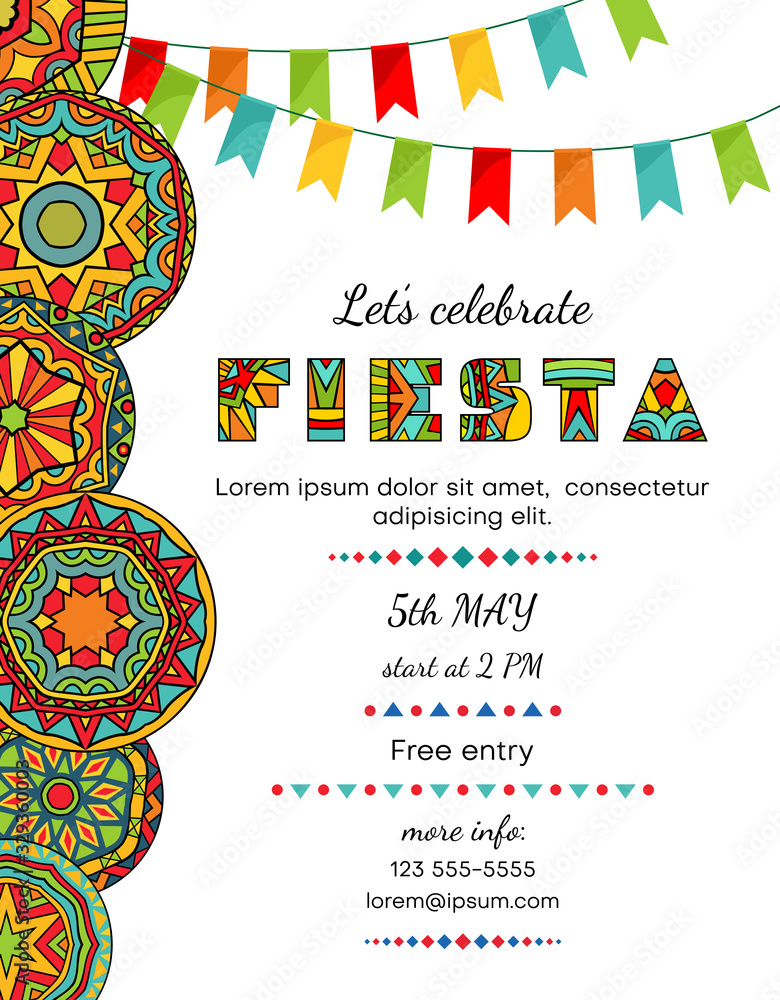Lets celebrate fiesta announcing poster template with festive ...