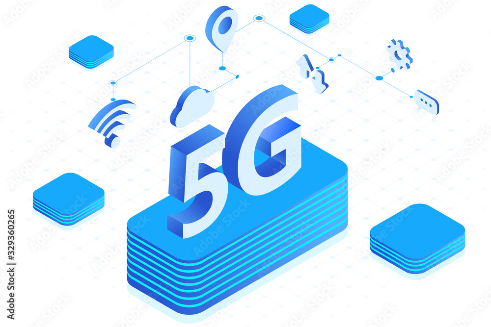5G wireless network vector illustration, big letter 5G isometric, 5G ...