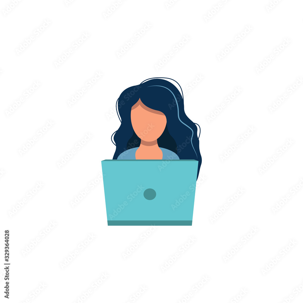 Laptop female icon. girl at the computer flat style design Stock Vector ...