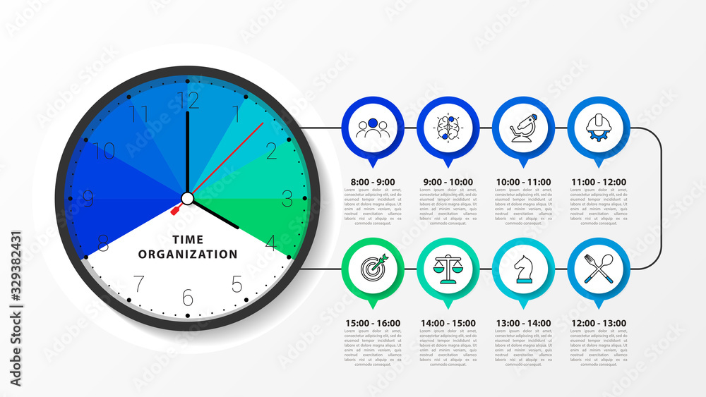 Infographic design template. Time organization with 8 steps Stock ...