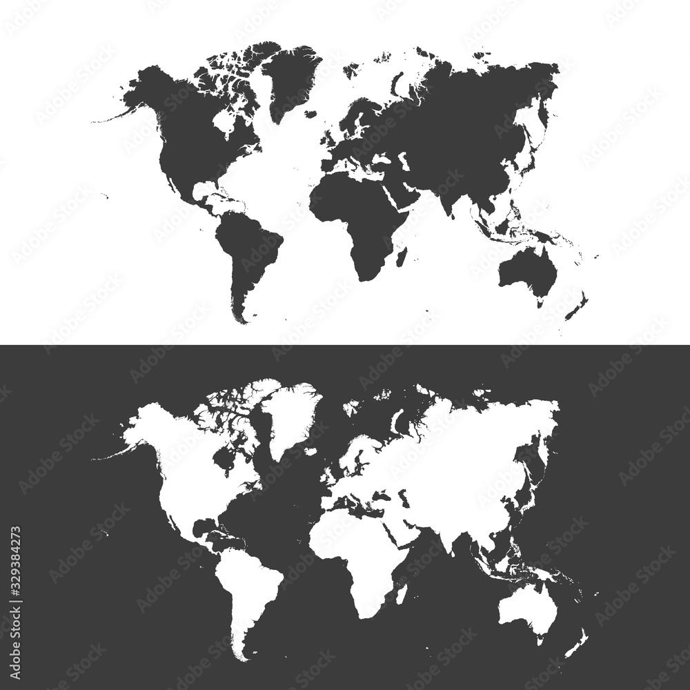Highly detailed flat gray vector world map isolated on the white ...