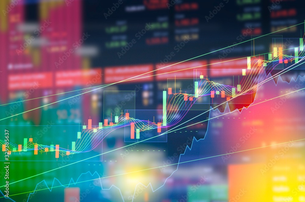Stock market digital graph chart on LED display concept. A large ...