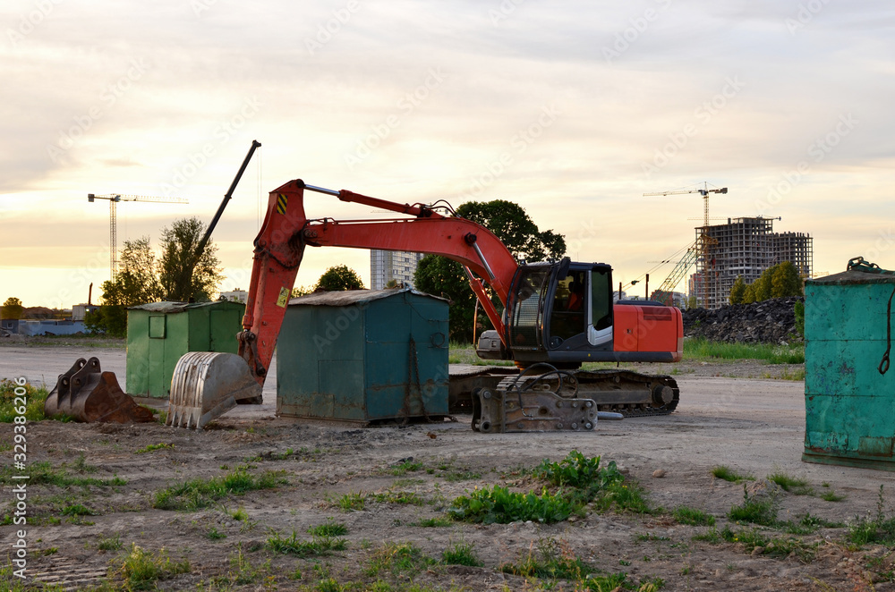 Industrial backhoe excavator loader and bulldozer machinery on ...