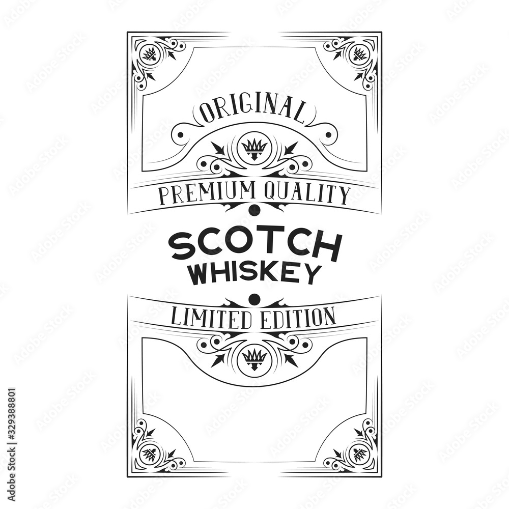 Hand drawn vintage scotch whiskey label with lettering for pub. Premium ...