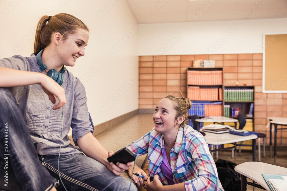 School girls talking in their classroom . Red Lodge, Montana, USA Stock ...