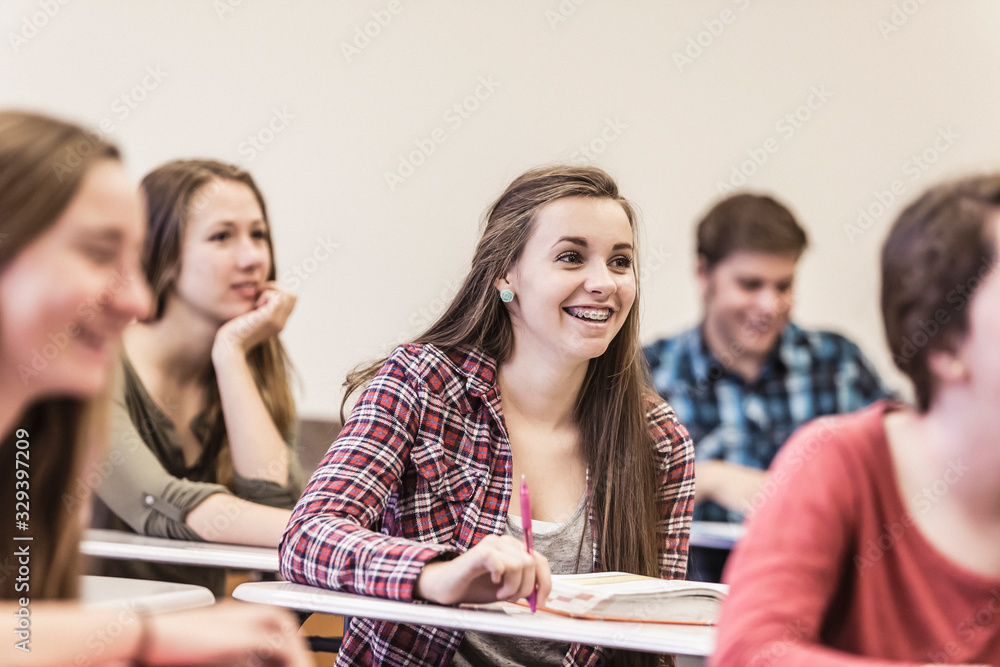 Teenage school kids in classroom during class. Red Lodge, Montana, USA ...