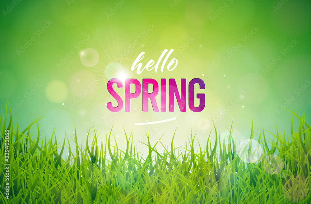 Vector Illustration on a Spring Nature Theme with Green Grass on Shiny ...