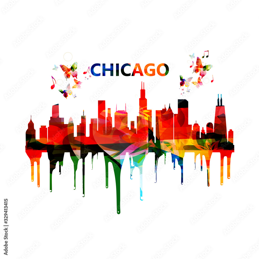 Colorful cityscape view of Chicago vector illustration. Tourism and ...