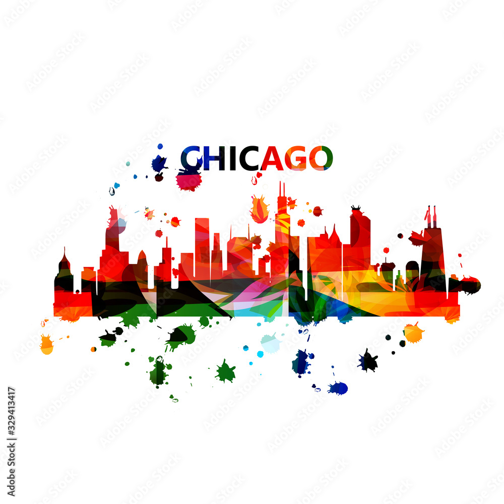Colorful cityscape view of Chicago vector illustration. Tourism and ...