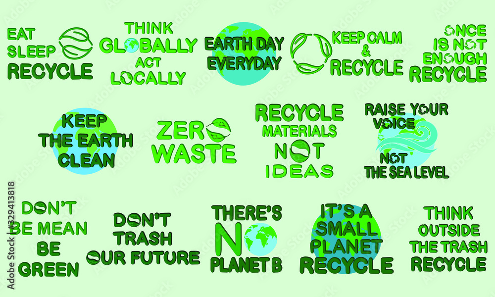 Set of eco friendly lifestyle motivational slogans for poster, t shirt ...