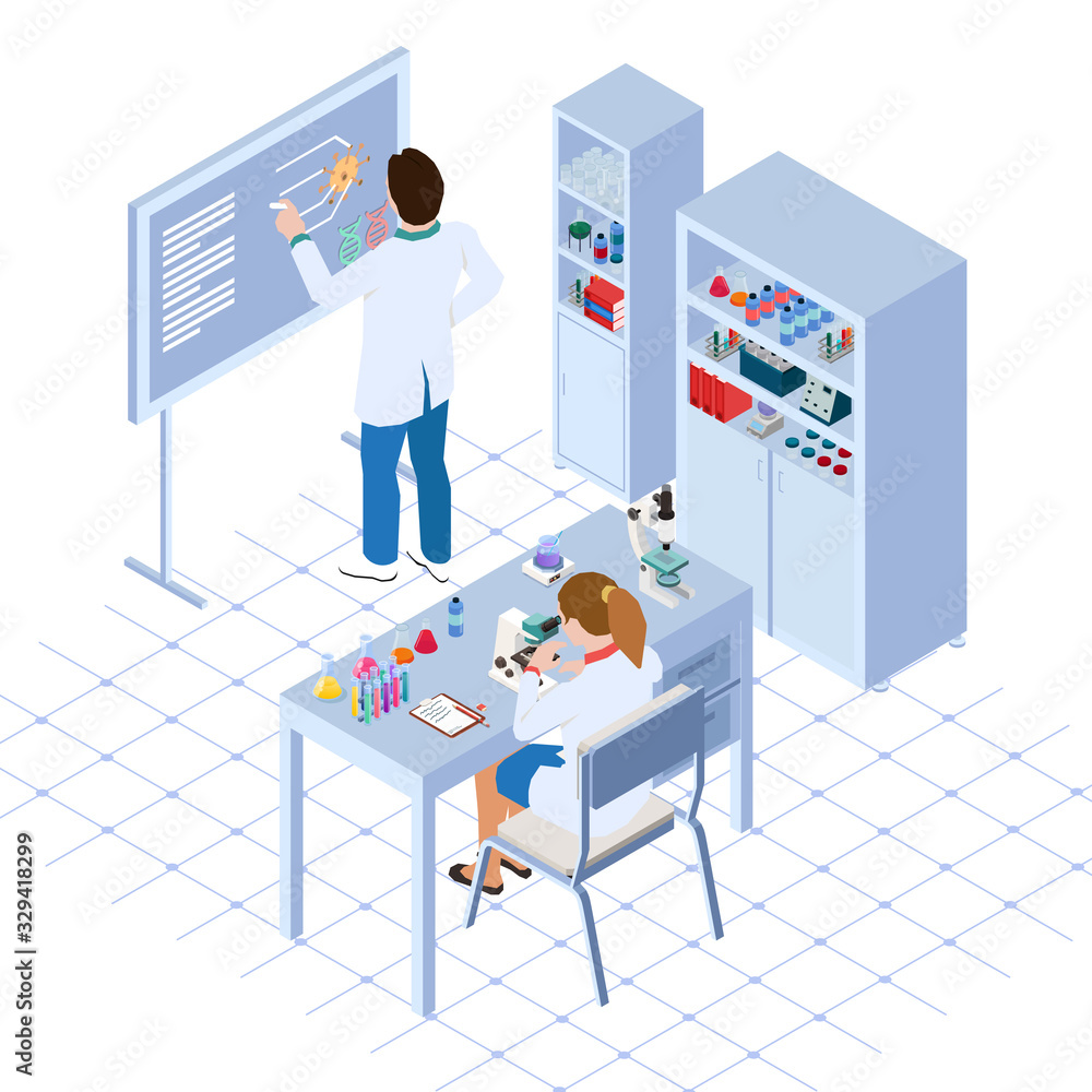 Scientists do observation for vaccine in whiteboard. Observation using ...
