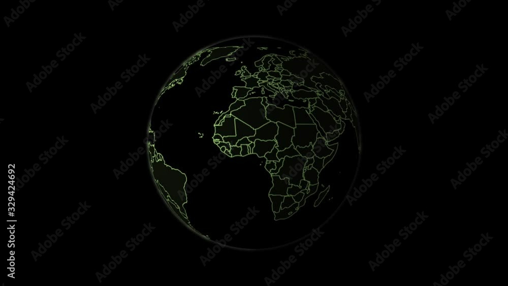 Animation of rotating Earth Globe Political Map glowing in different ...