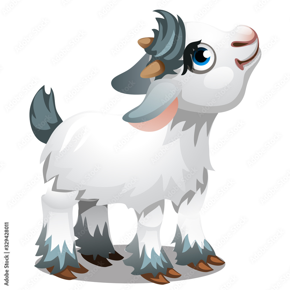 Cute little animated goat isolated on a white background. Vector ...