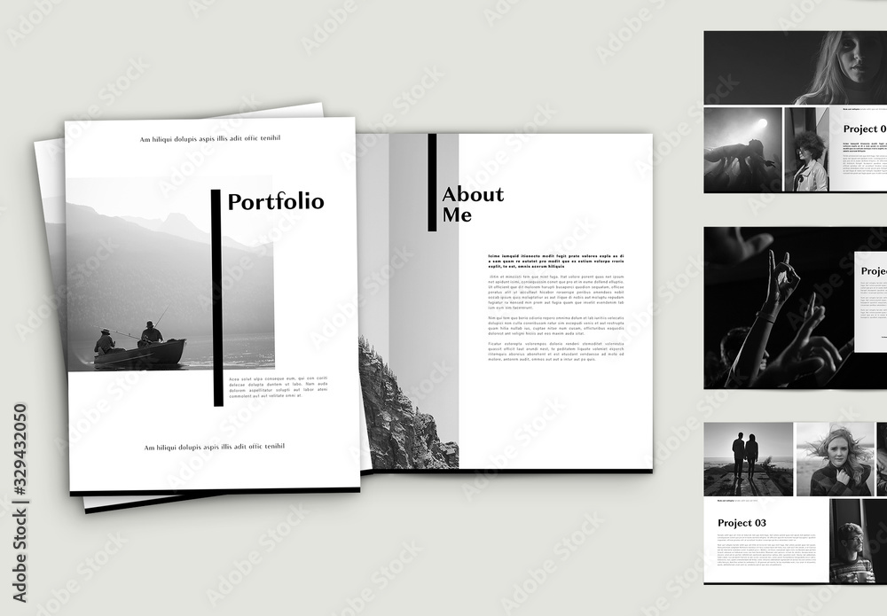 Black and White Portfolio Layout Stock Template | Adobe Stock