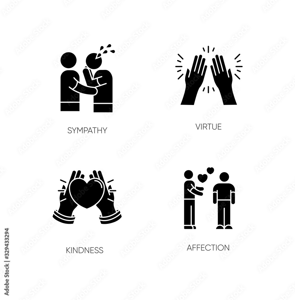 Social connection black glyph icons set on white space. Interpersonal ...