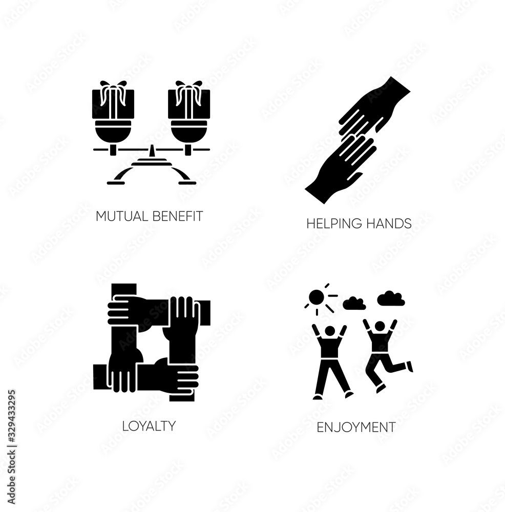 Friends togetherness black glyph icons set on white space. Friendship ...