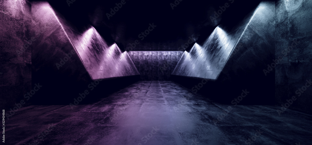 Sci Fi Dark Empty Space Grunge Neon Purple Blue Alien Ship Reflective ...