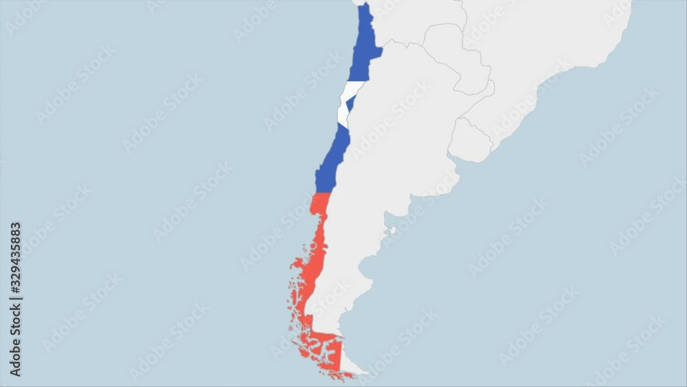 Chile map highlighted in Chile flag colors and pin of country capital ...