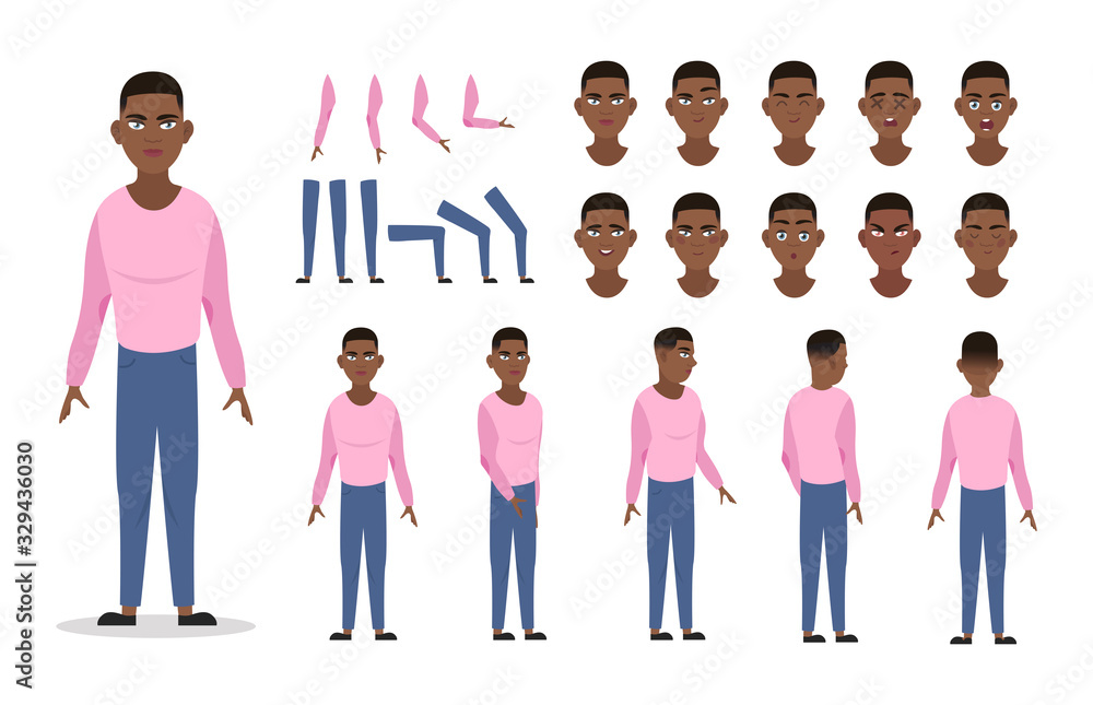 Man character constructor for animation with various views, poses ...