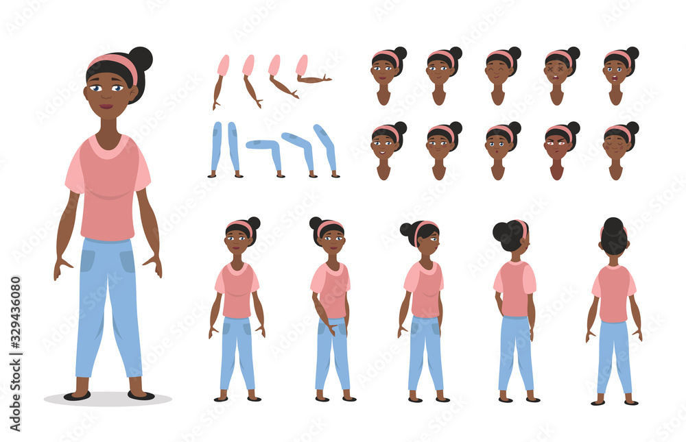 African American girl character constructor for animation with various ...