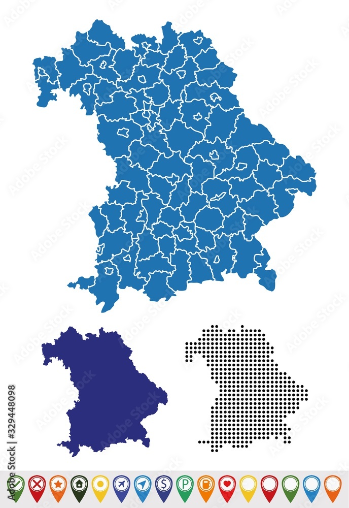 Vetor de Set outline maps of Bavaria do Stock | Adobe Stock