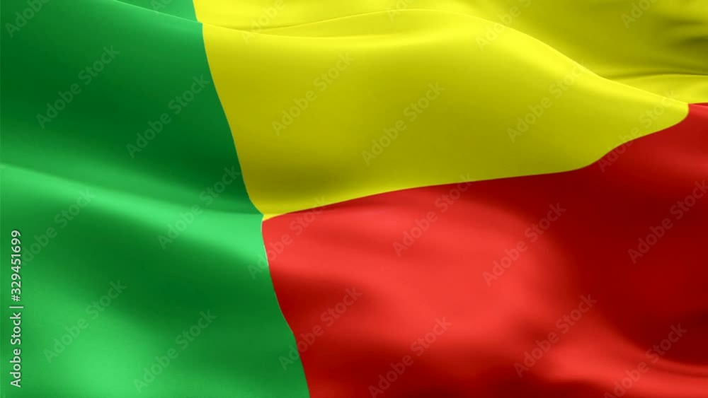 Beninese flag Closeup 1080p Full HD 1920X1080 footage video waving in ...