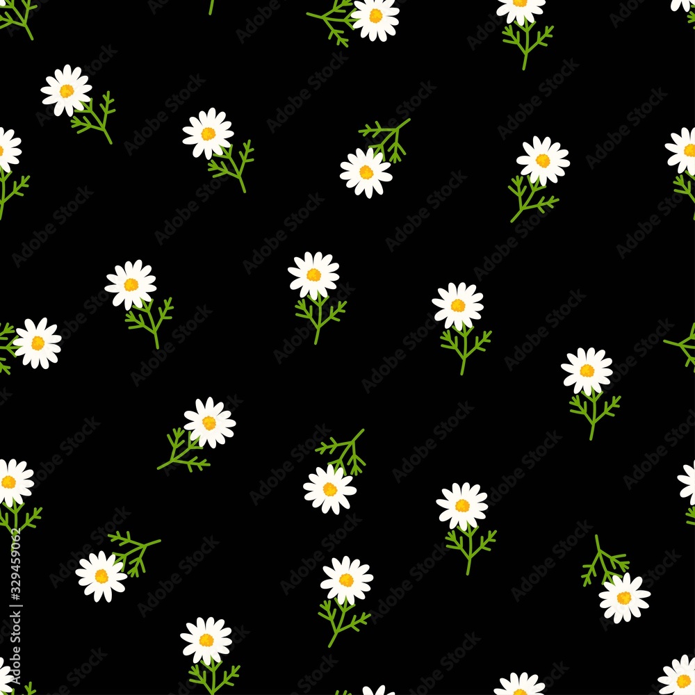 Daisy seamless pattern on black background. Floral ditsy print with ...