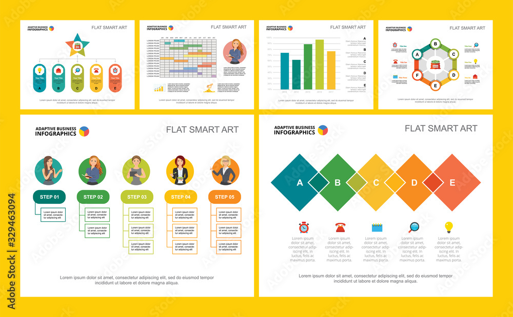 Colorful management or teamwork concept infographic charts set ...
