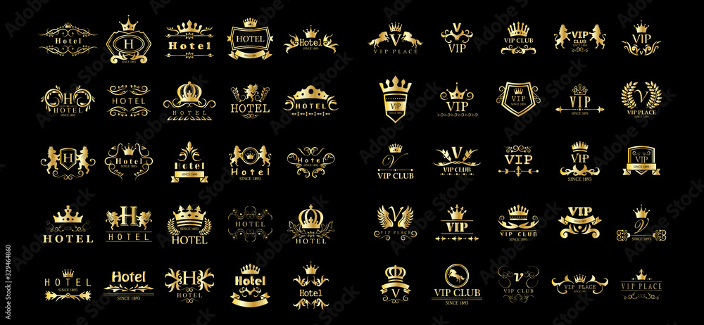 Golden Vip And Hotel Luxury Logo Set - Isolated On Black Background ...