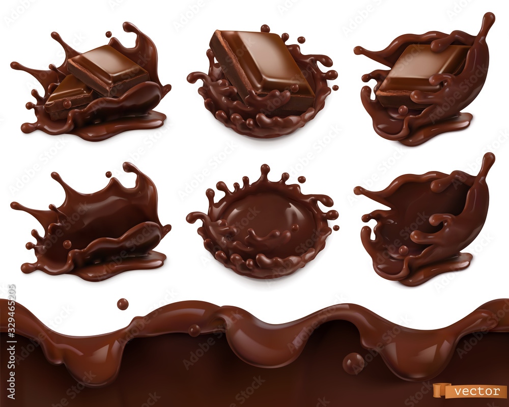 Piece of chocolate and chocolate splash. Seamless pattern. 3d vector ...