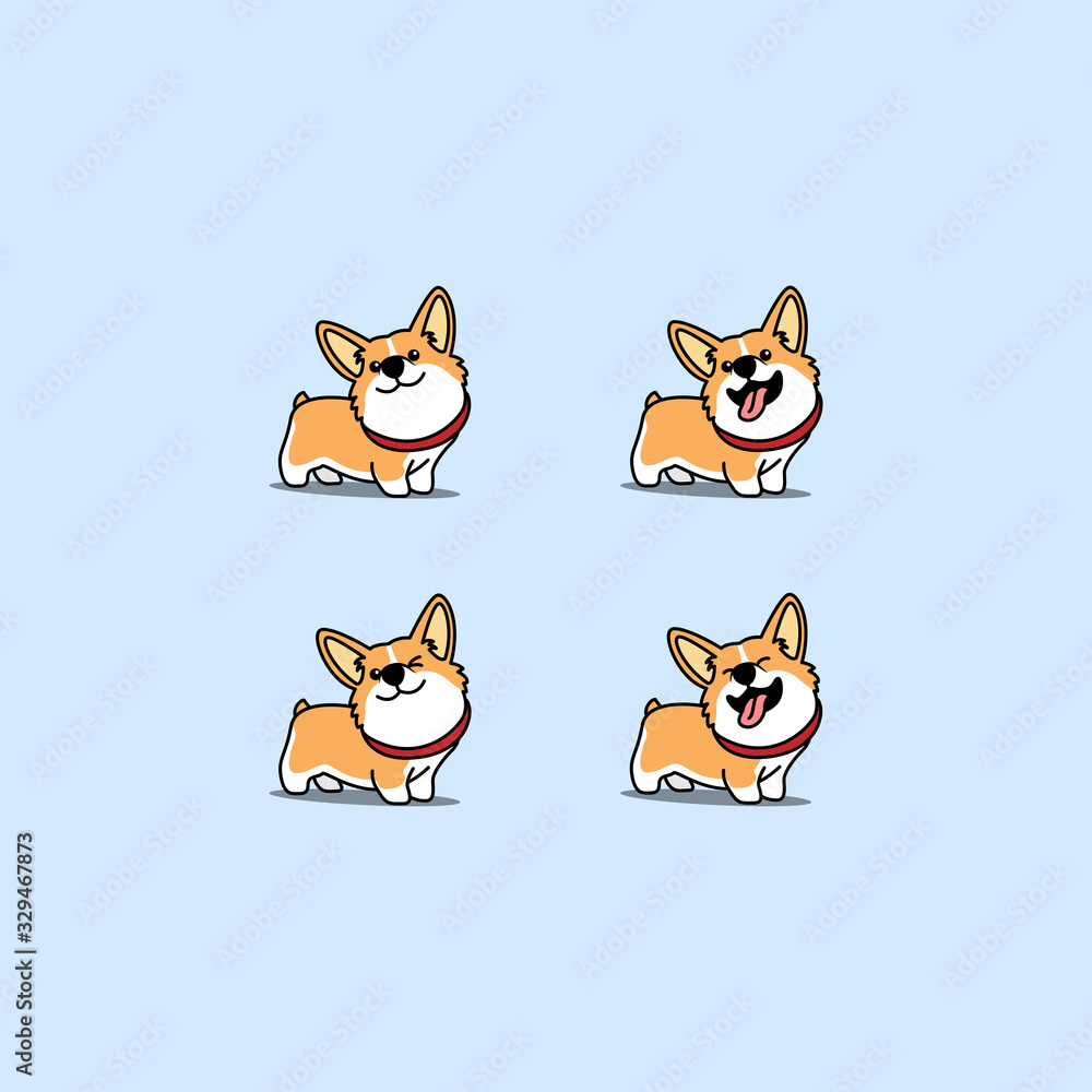 Cute welsh corgi dog cartoon set, vector illustration Stock Vector ...